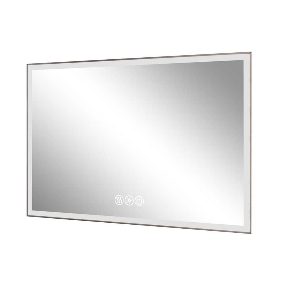 Silver 48 in. W x 32 in. H Rectangular LED Wall Mirror with 45° Beveled ...