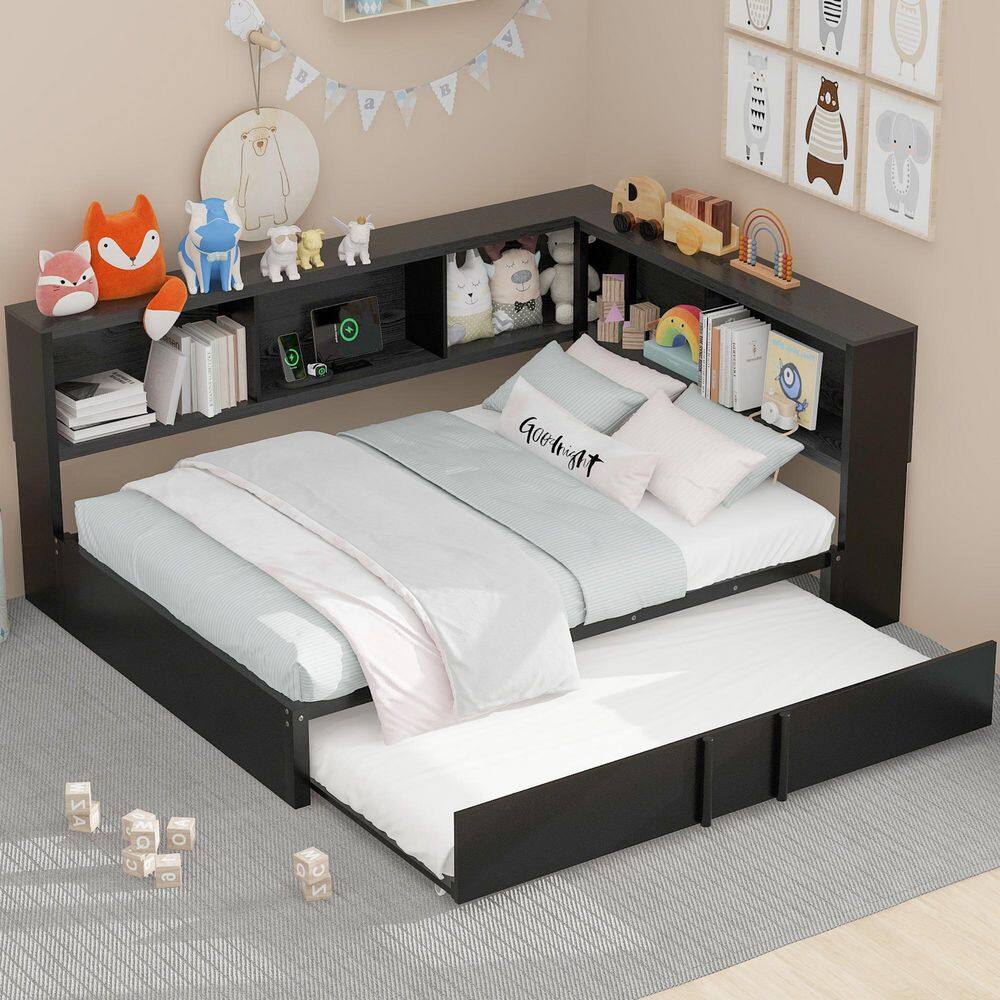 Harper & Bright Designs Black Metal Full Size Daybed with Twin Trundle ...