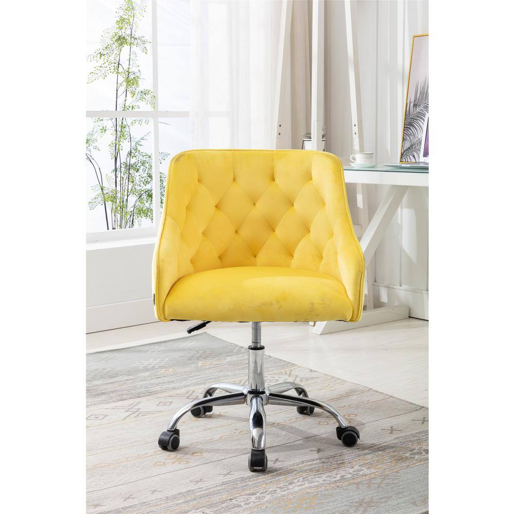 LUCKY ONE Tufted Velvet Adjustable Height Ergonomic 5-Wheel Swivel Task ...