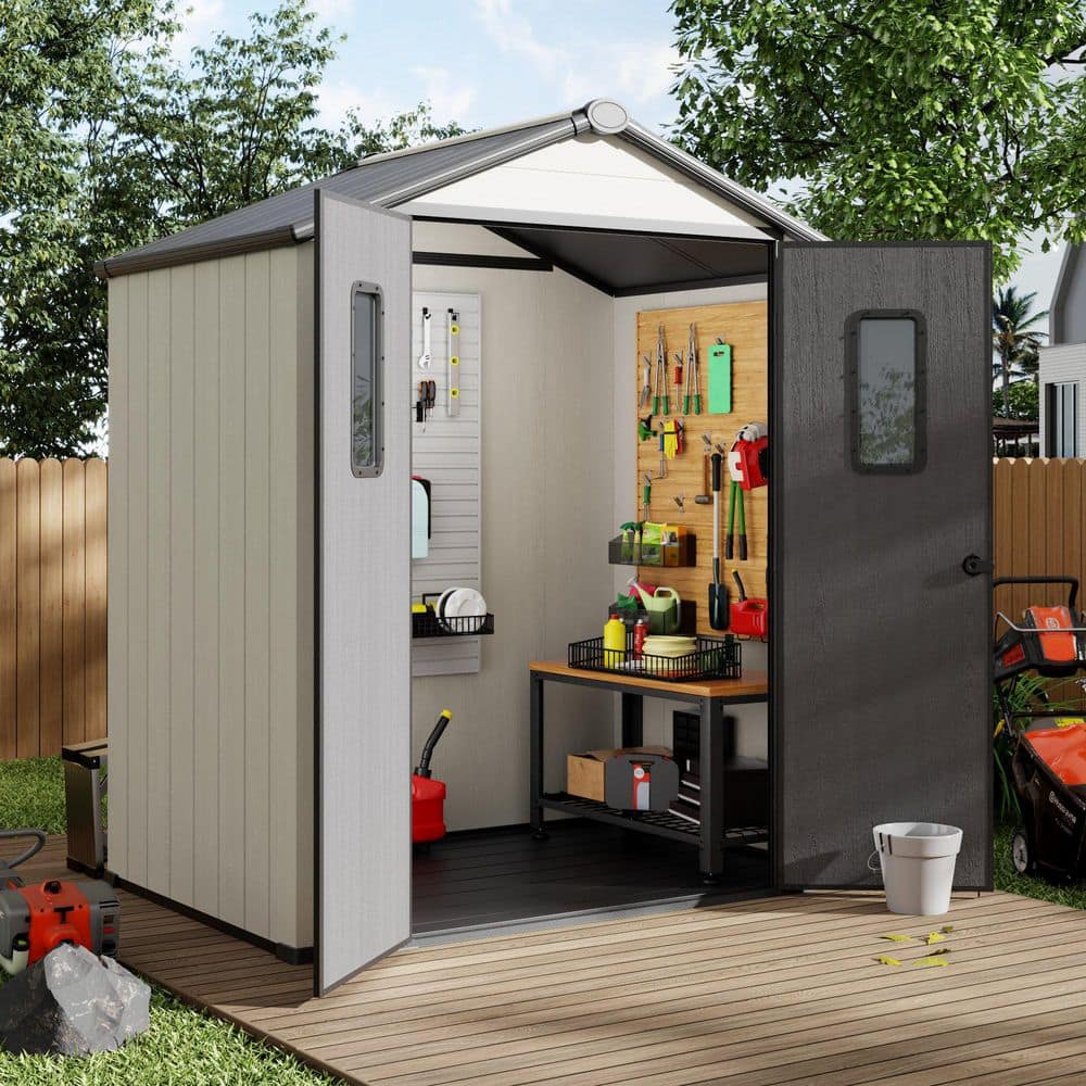 INMITOM 6 ft. x 4 ft. Resin Storage Shed with Skylight Windows ...