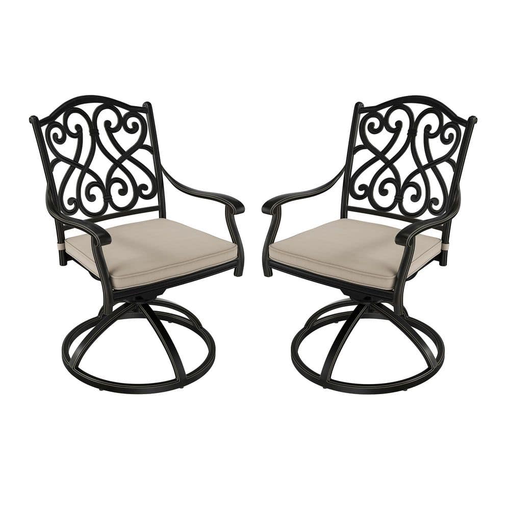 Mondawe Black Cast Aluminum Swivel Rocking Outdoor Dining Chair with ...