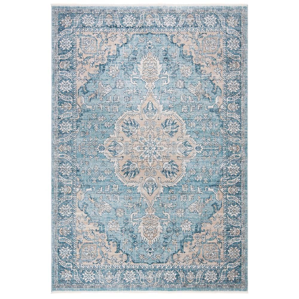 SAFAVIEH Victoria Blue/Gray 4 ft. x 6 ft. Floral Border Area Rug ...