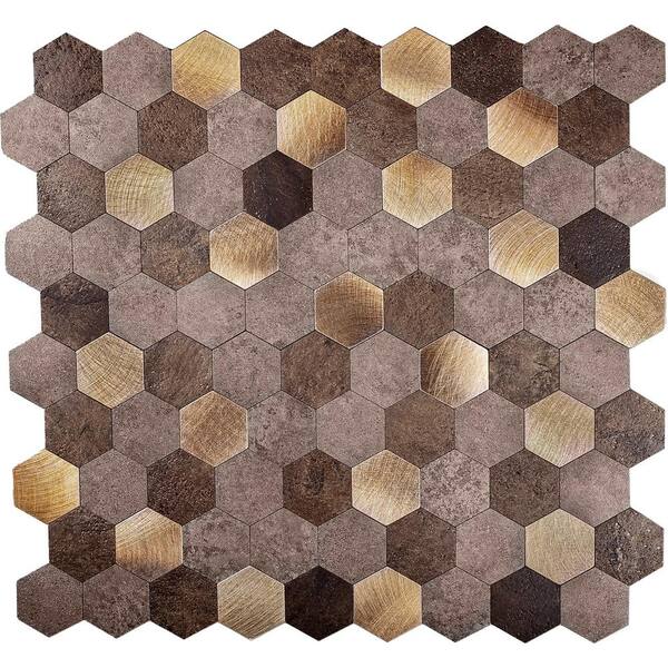 Apollo Tile Hexagon Gold Beige 4 in x 5 in Honed Metal Peel and Stick ...