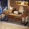 BYBLIGHT Capen 70.8 in. L Shaped Rustic Brown Wood Executive Desk with ...