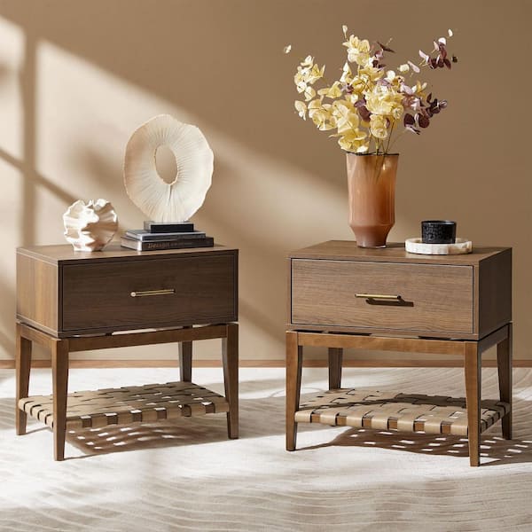 JAYDEN CREATION Clear Walnut Modern/Transitional 23.5 in. W Nightstand ...