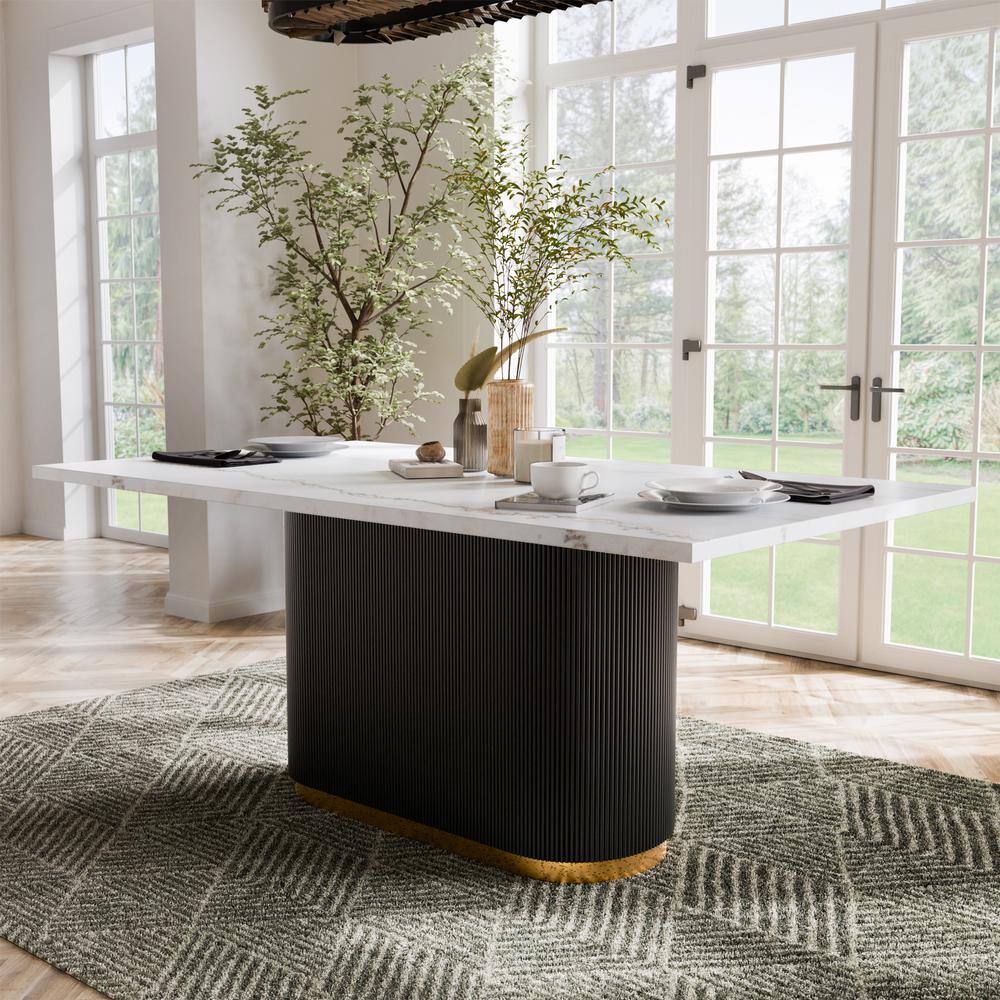 Oval white marble dining table store