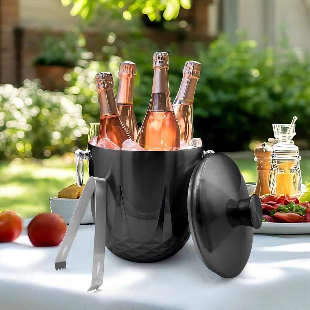 Wudkey 3 L Ice Buckets with Lid, Tongs and Strainer, Double Wall ...