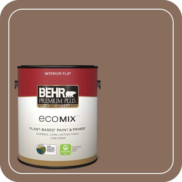 BEHR PREMIUM PLUS 1 gal. #N190-6 Nut Brown Flat EcoMix Plant-Based ...
