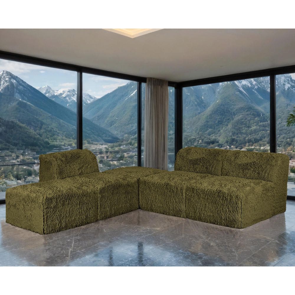 Furniture of America Getty 81 in. Armless 5-Piece Faux Fur Fabric L ...