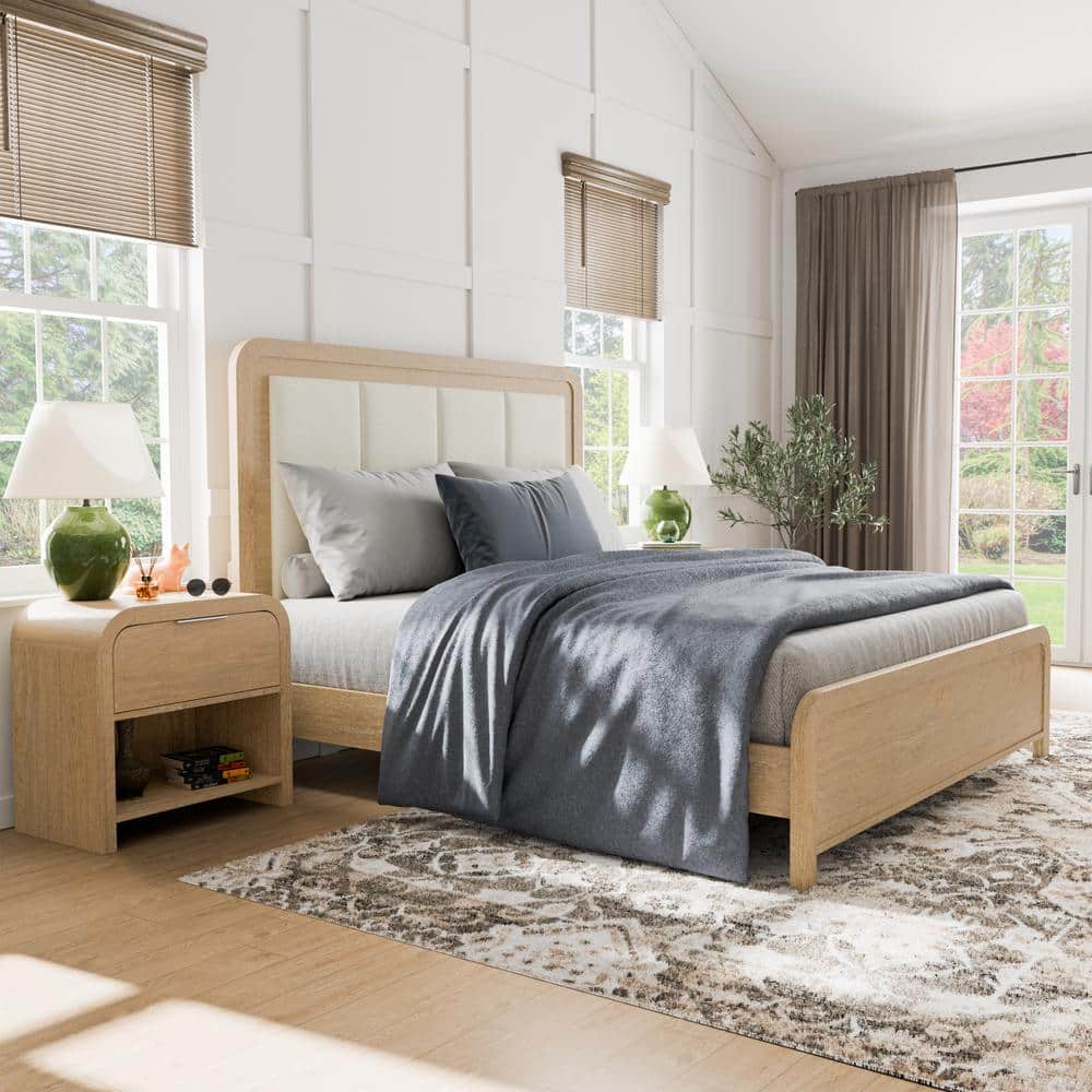 Furniture of America Falkner 3-Piece Modern Natural Padded Headboard Wood King Bedroom Set With ...