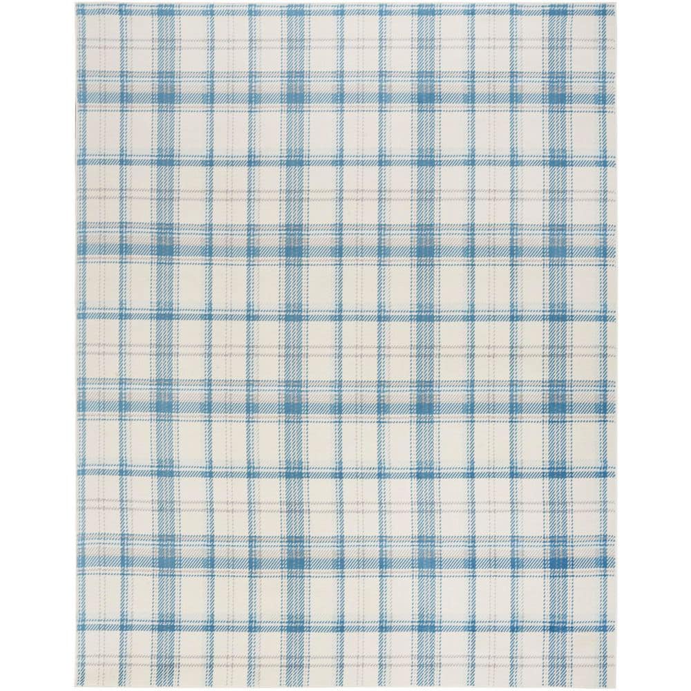 Nourison Grafix Ivory Blue 8 ft. x 10 ft. Plaid Contemporary Area Rug ...