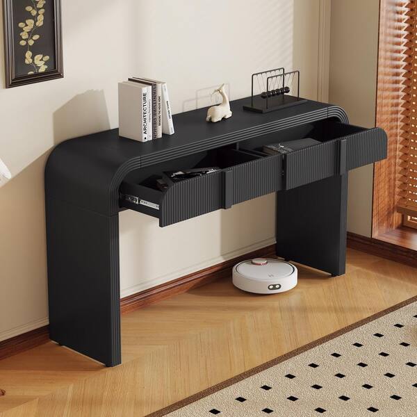 Magic Home 55 in. Modern Black Rectangle MDF Smooth Surface Console ...