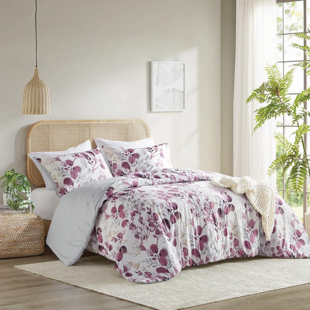 510 Design Gabby 3-Piece Plum/Grey Microfiber King/Cal King Reversible ...