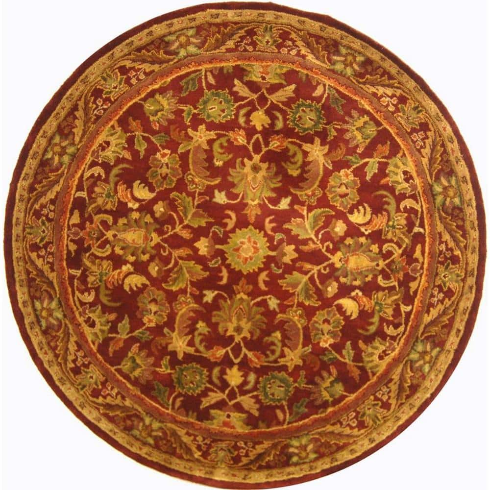 SAFAVIEH Antiquity Wine/Gold 4 ft. x 4 ft. Round Floral Solid Border ...