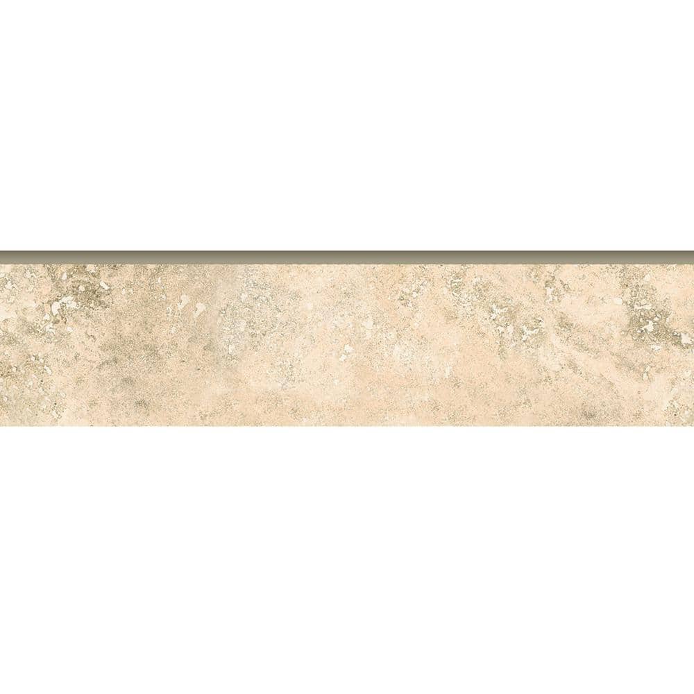 Travertine Beige Bullnose 3 in. x 12 in. Ceramic Floor and Wall Trim ...
