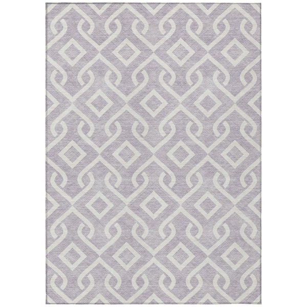 HomeRoots Lavender, Ivory 5 ft. x 8 ft. Woven Geometric Polyester ...