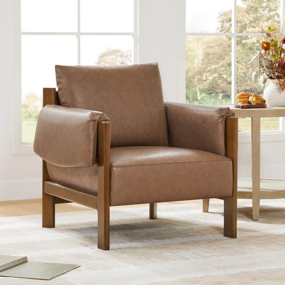 Spruce & Spring Vera Saddle Brown Faux Leather Modern Accent Chair with ...