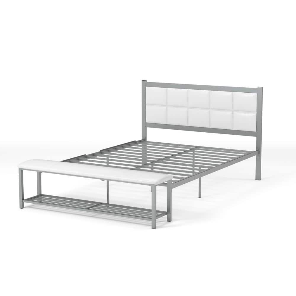 Furniture of America Karina White and Silver Full Metal Platform Bed ...