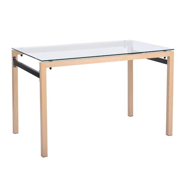 sumyeg Modern 47.2 in. Oak Rectangular Glass Top Dining Table with Wood ...
