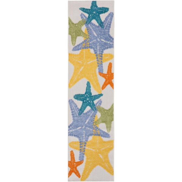 Nourison Aloha Multicolor 2 ft. x 8 ft. Coastal Starfish Contemporary ...