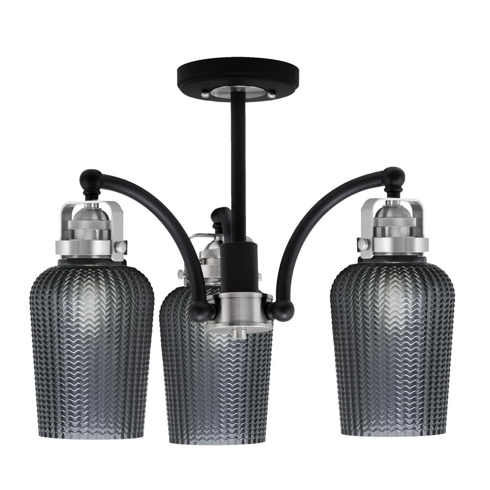 Decatur 15.25 in. 3 Light Black and Nickel Semi-Flush with 5 in. Smoke ...