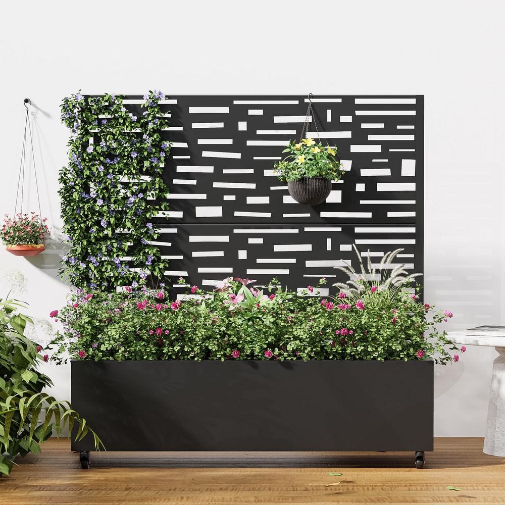Lirago 47 in. x 47 in. Black Outdoor Metal Privacy Screen Raised ...