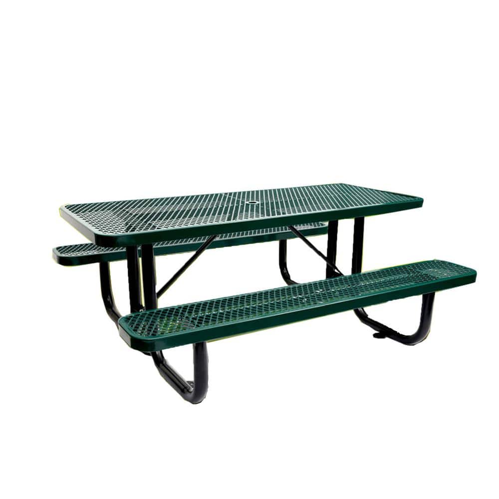 Tunearary 6 ft. Outdoor Garden Steel Green Picnic Table Rectangle with ...