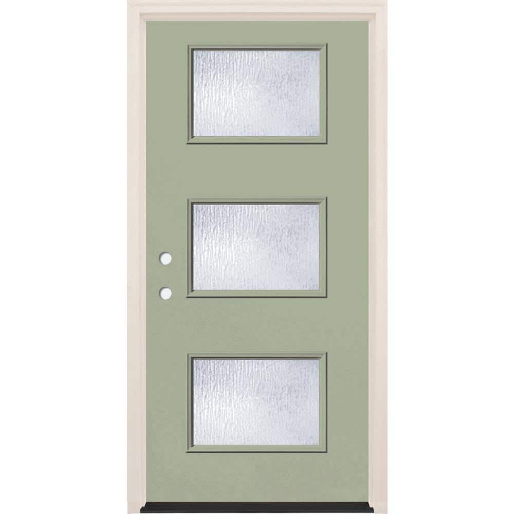 Builders Choice 36 in. x 80 in. Right-Hand/Inswing 3-Lite Rain Glass ...