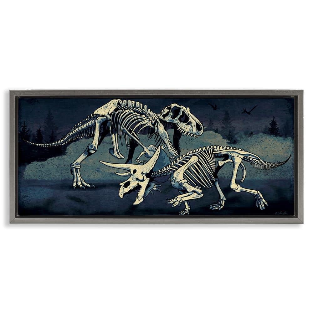 Stupell Industries Dinosaur Skeletons Duo by Lauren Rader Gray Floater ...