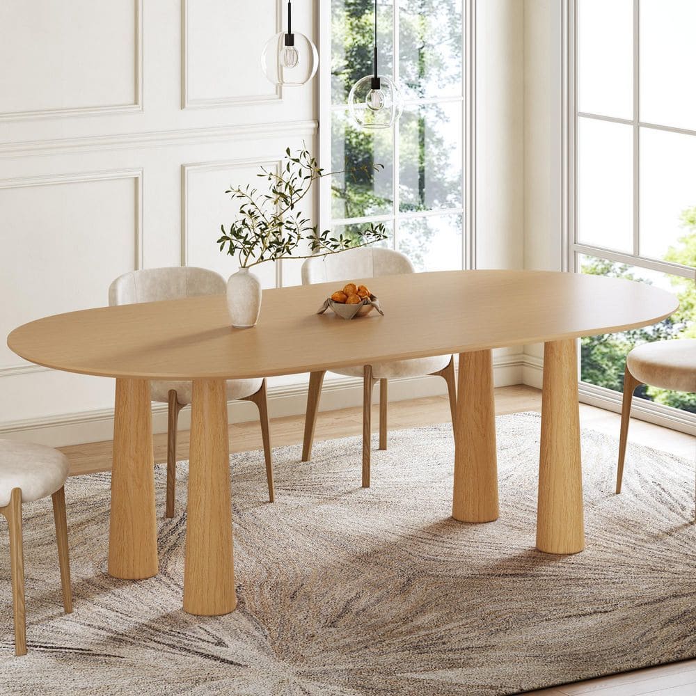 Lirago Oval Light Brown Solid Wood 79 in. Kitchen Tables 4-Legs Dining ...