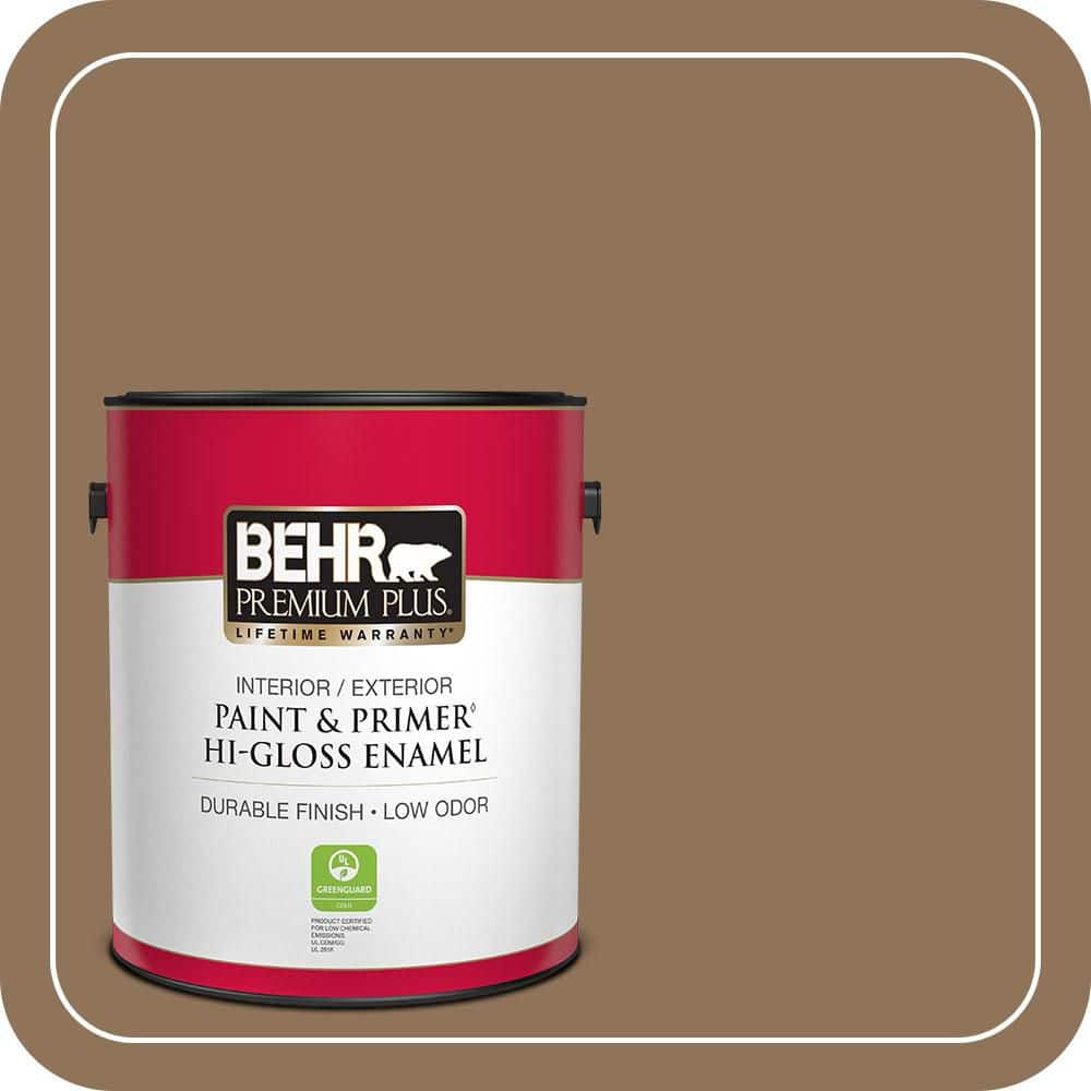 BEHR PREMIUM PLUS 1 gal. #N270-7 Library Oak Hi-Gloss Enamel Interior ...