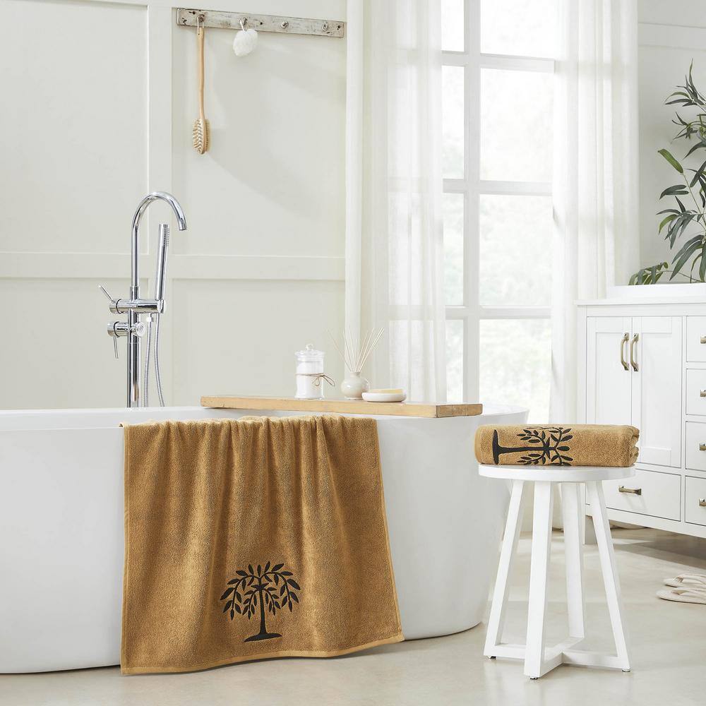 VHC Brands Willow Tree Doe Tan Rustic Black 100% Cotton Bath Towel (Set ...