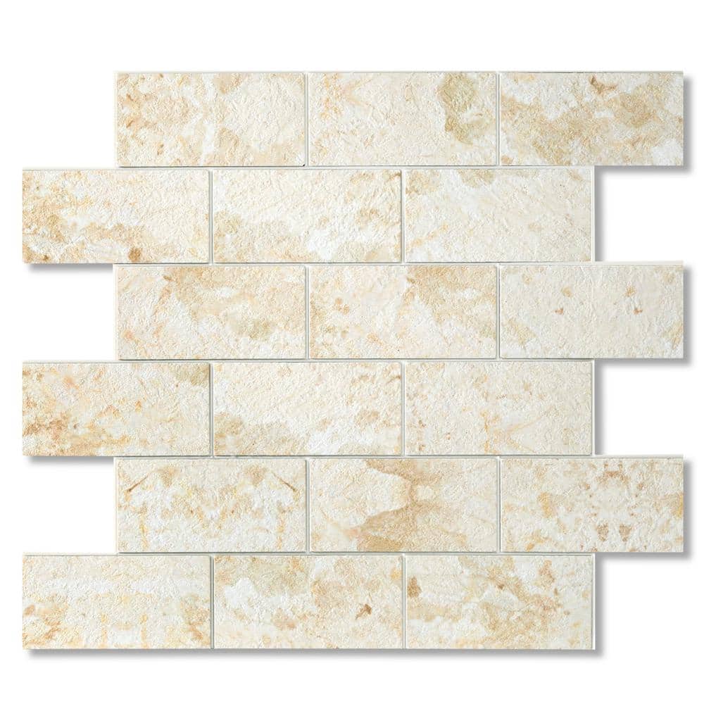 Yipscazo 12 in. x 12 in. PVC Stone Beige Peel and Stick Backsplash Wall ...
