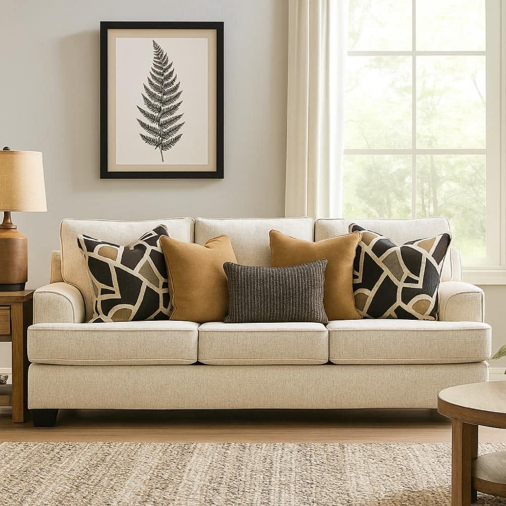 Benjara 40 in. Recessed Arms Polyester Rectangular Upholstered Sofa in ...