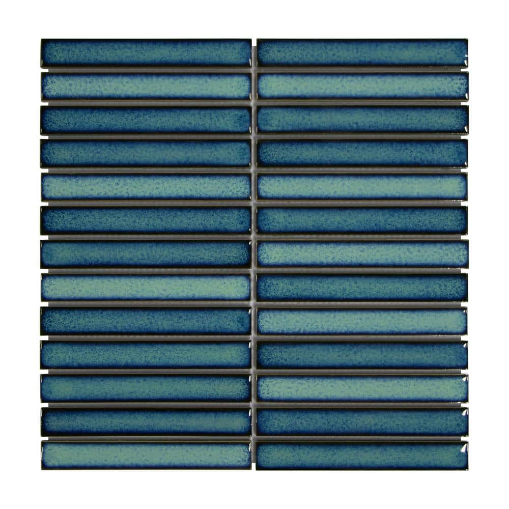 sunwings Stacked Mixed Blue 12 in. x 12 in. Glossy Porcelain Floor and ...