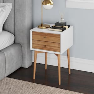 Nathan James Harper Mid-Century Brown Oak Wood Nightstand with 2 ...