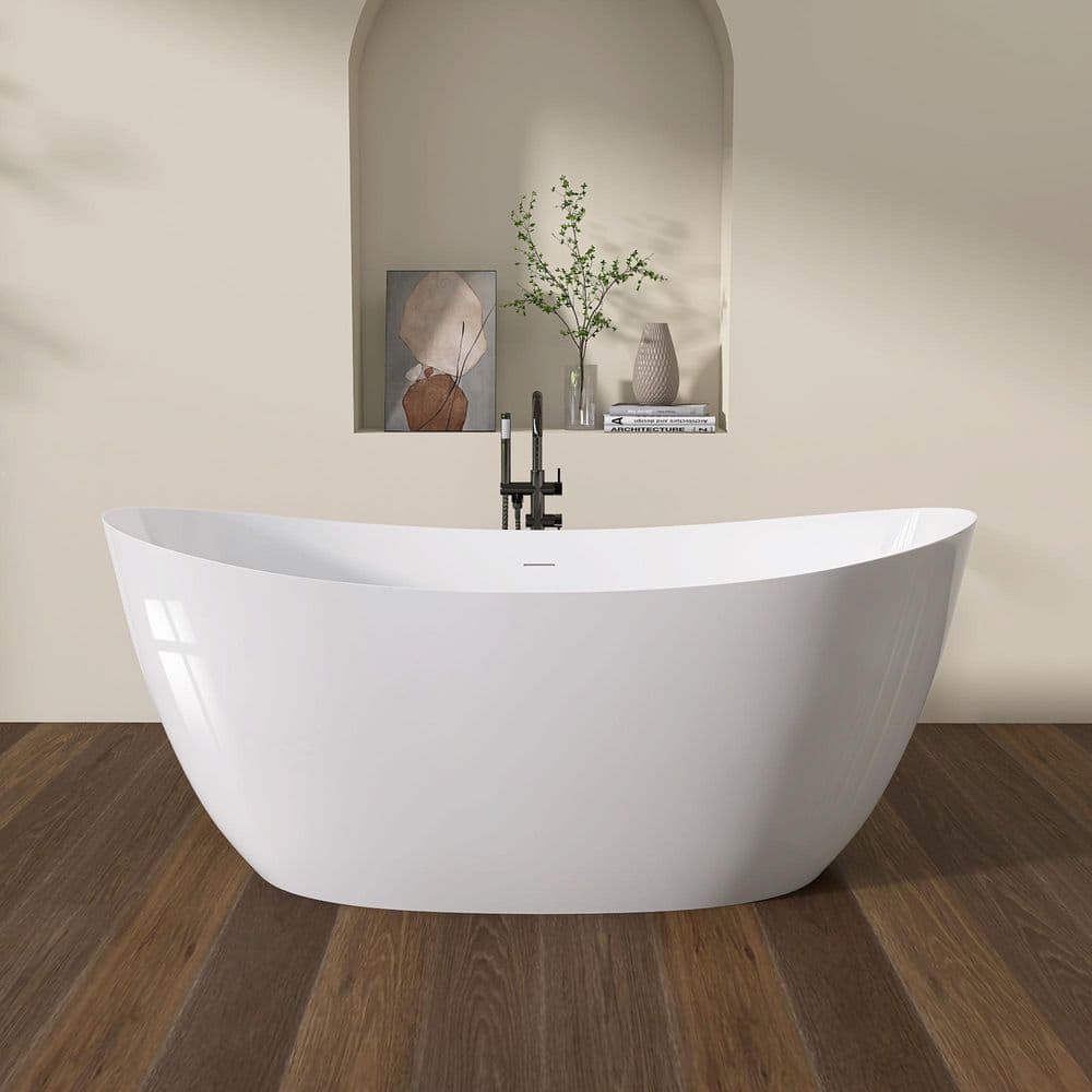 Zeafive Dazy 69 in. x 33 in. Freestanding White Soaking Bathtub Double ...