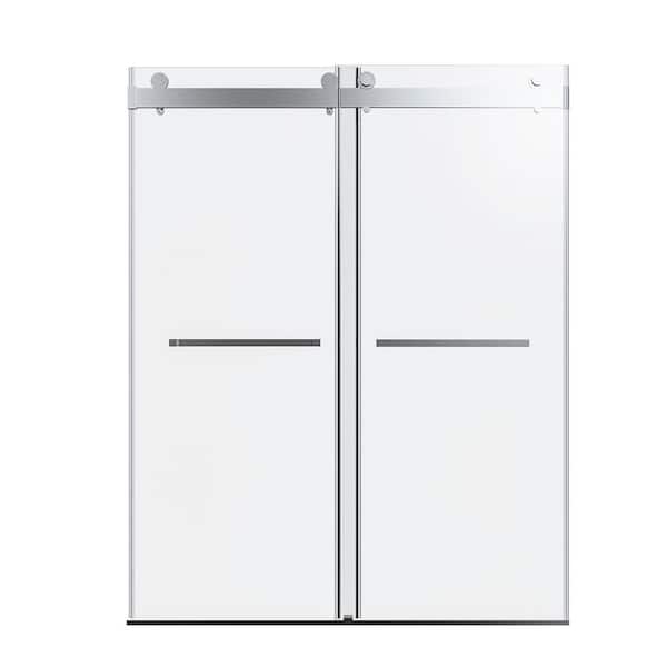 56-60 in. W x 76 in. H Double Bypass Frameless Sliding Shower Door in ...