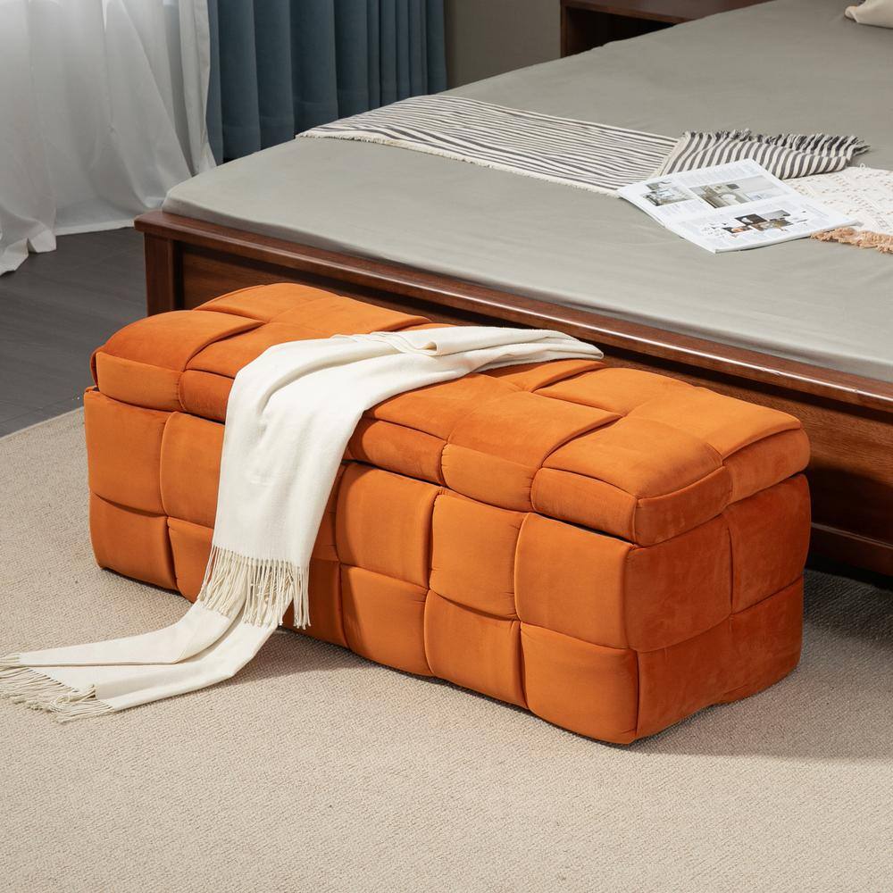 HOMEFUN Modern Long Entryway Orange Velvet Bench with Storage Dining ...