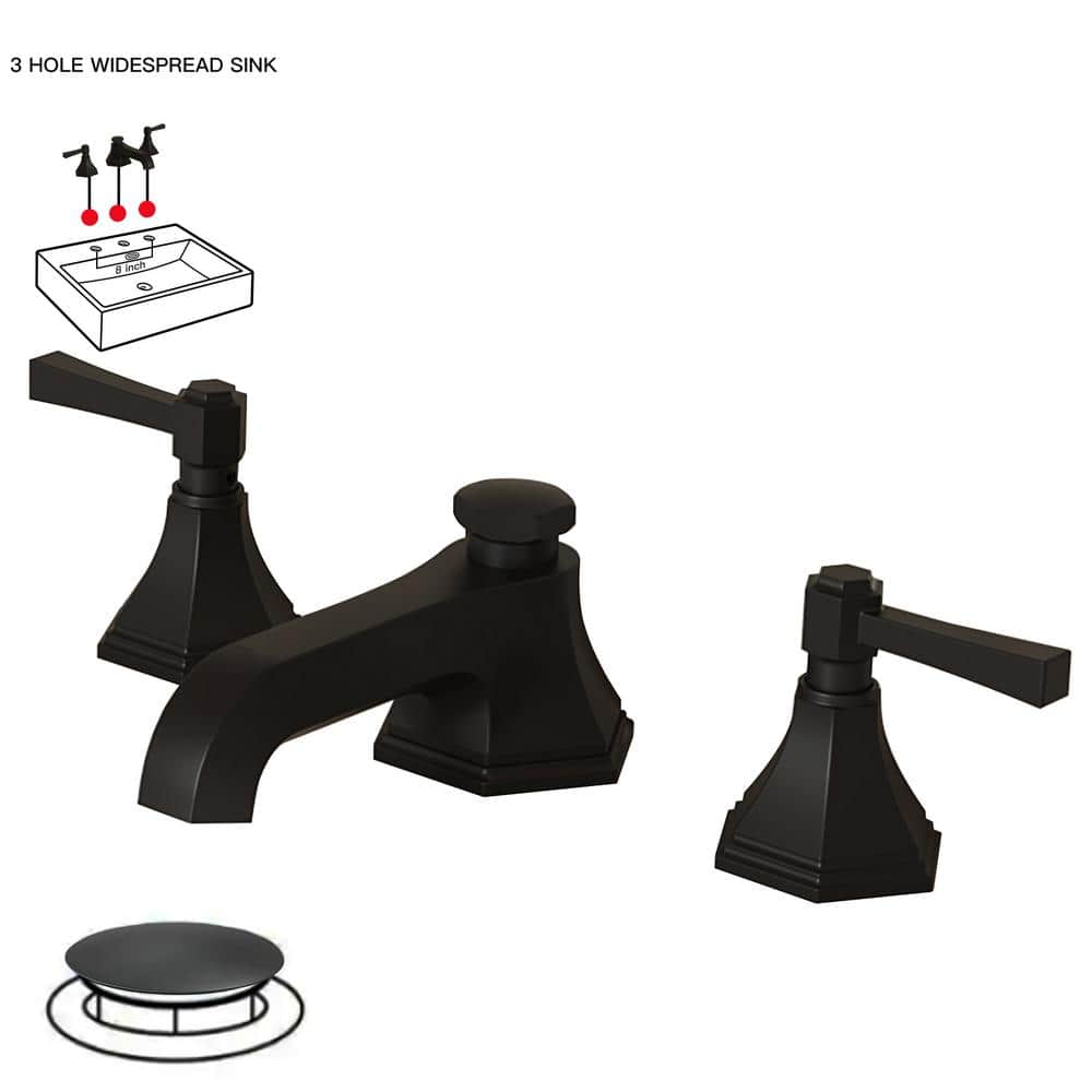BWE 8 in. Widespread Double Handle 3 Hole Bathroom Faucet Water-Saving ...