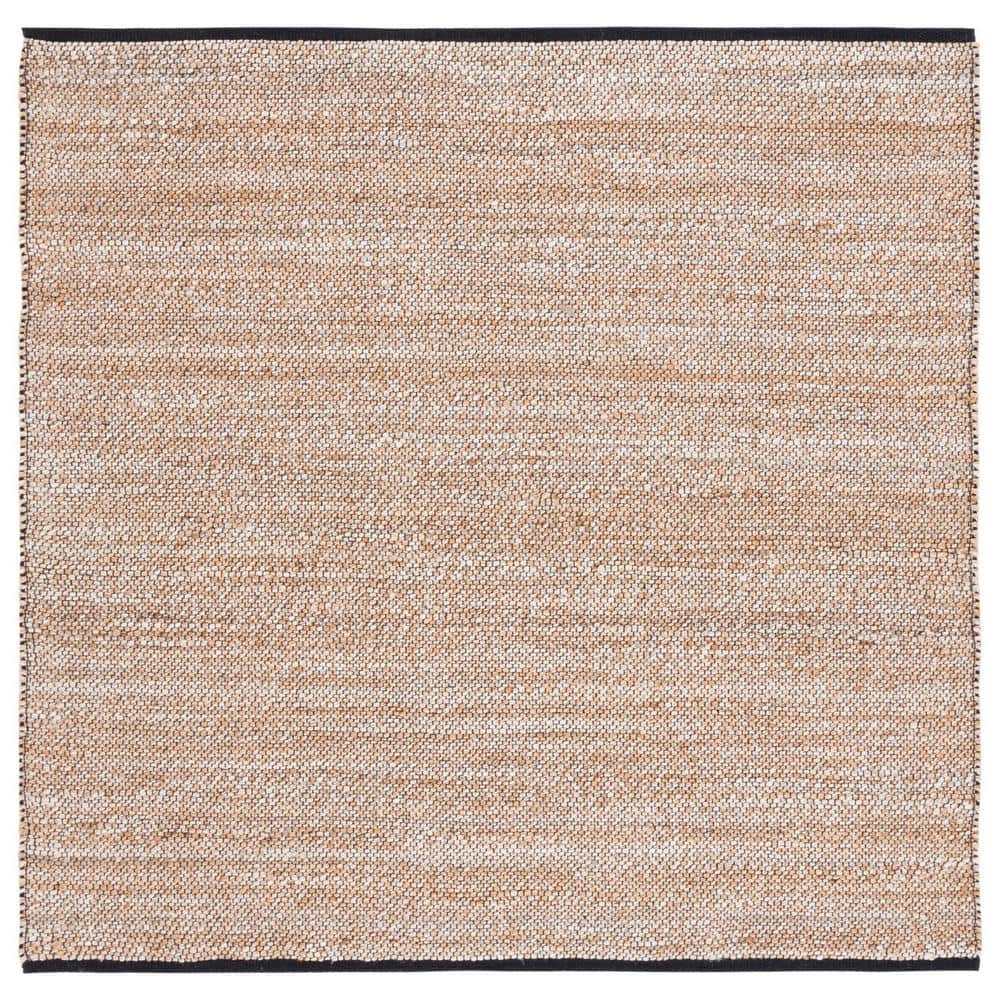 SAFAVIEH Natural Fiber Beige/Black 6 ft. x 6 ft. Woven Border Square ...