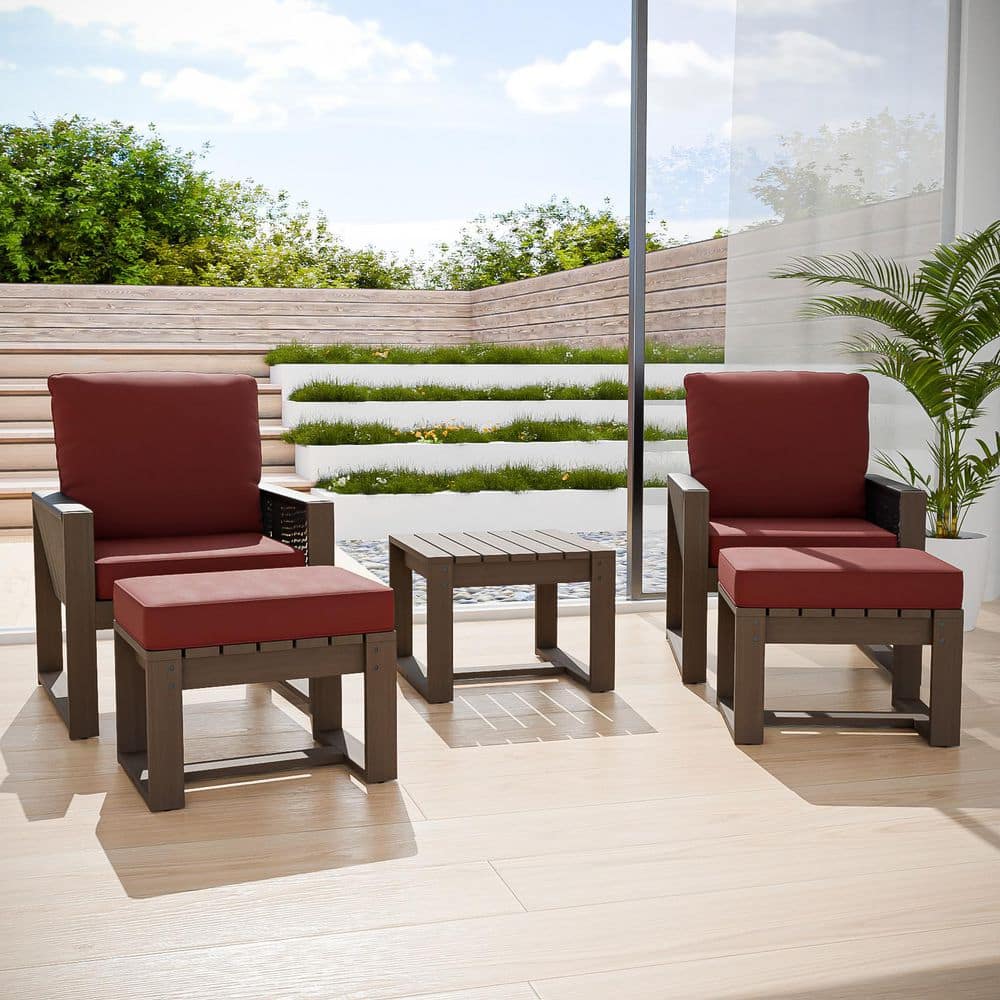 COOS BAY 5-Piece Wood Outdoor Patio Conversation Set with Lounge Chairs ...