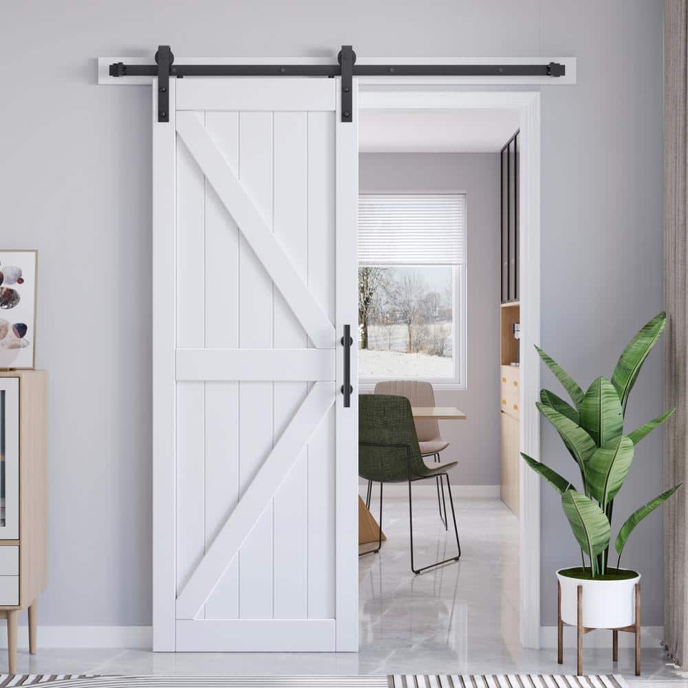 easelife 30 in. x 84 in. British K Shape White MDF Sliding Barn Door ...