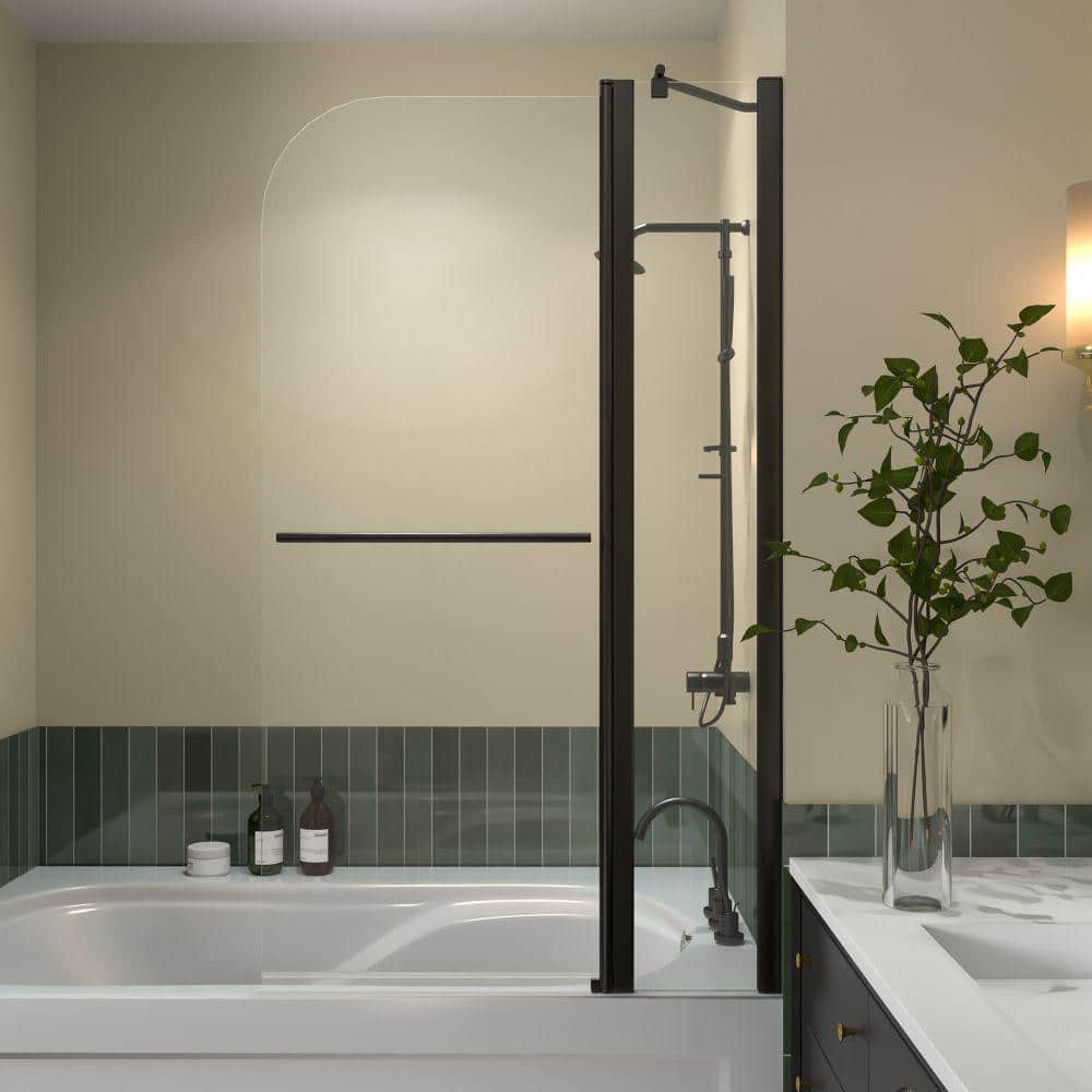 Xspracer Ashen 34 in. W x 58 in. H Pivot Tub Door in Black with Clear ...
