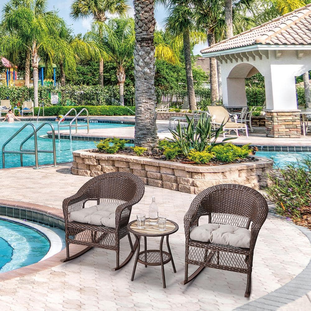 Teamson Home 3-Piece Wicker Outdoor Rocking Chairs Bistro Set with ...