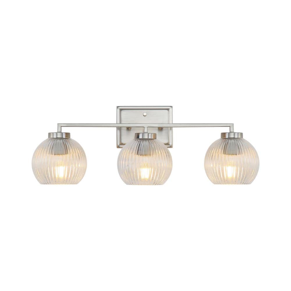 Golden Lighting Elliott 7 in. 3 Light Pewter Vanity Light with Ribbed ...