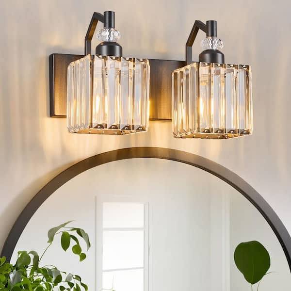 ZHLWIN Home Lighting 12.59 in. 2-Light Sand Black Square Modern Crystal ...
