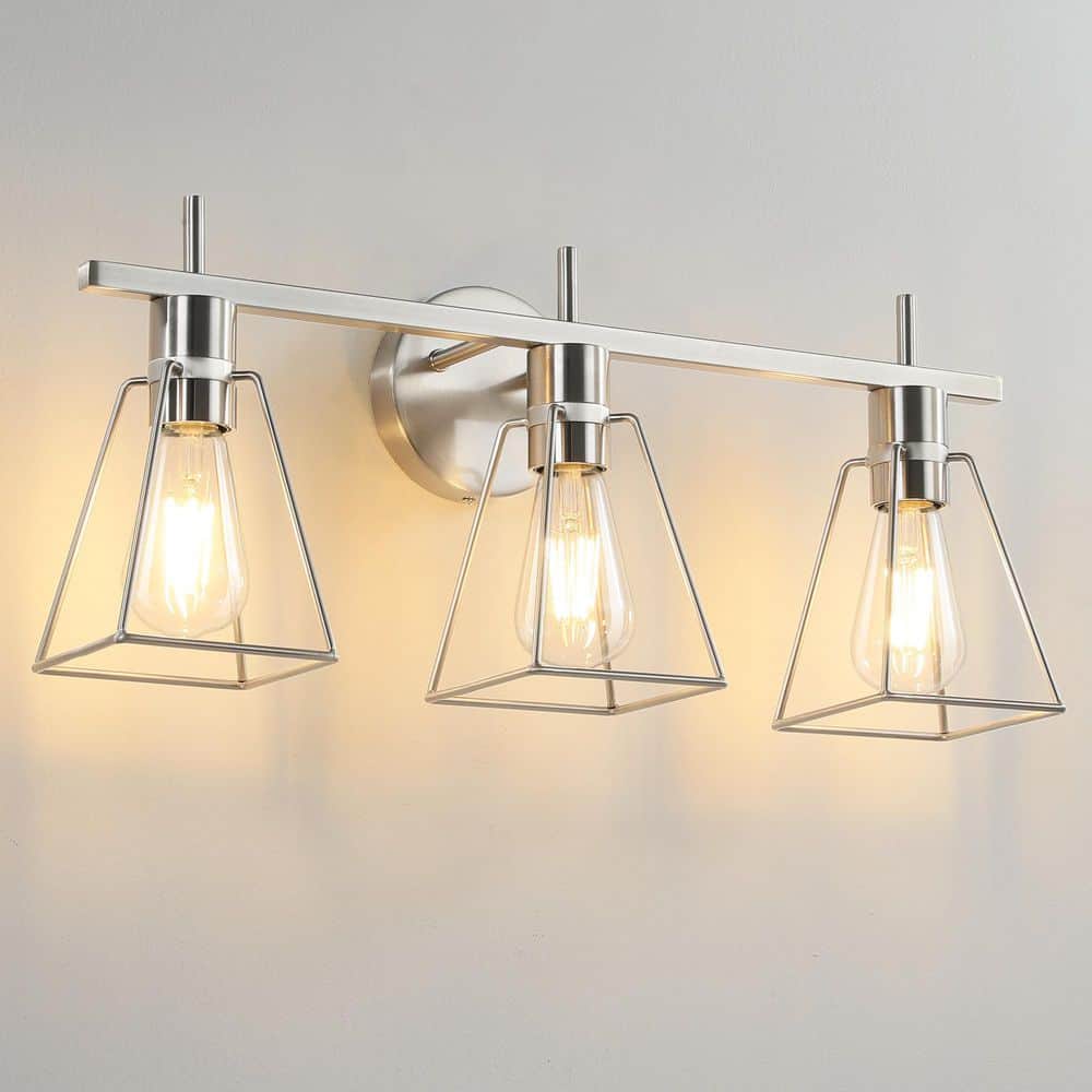 KAISITE 22 in. 3-Light Brushed Nickel Vanity-Light with Metal Cage ...