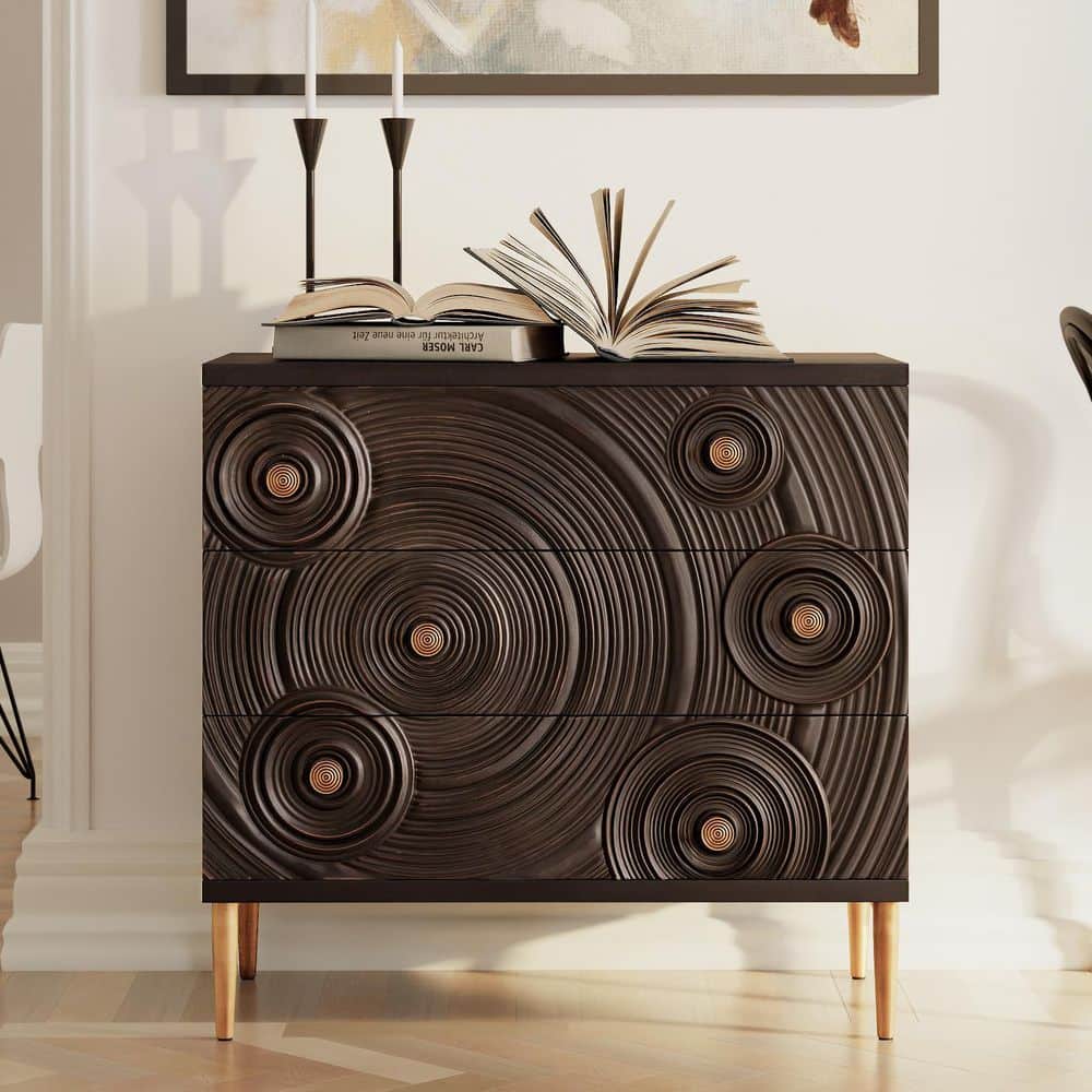 FUIN Farmhouse Black 3-Drawer 31.5 in. Wide Chest of Drawers X02067-2 ...