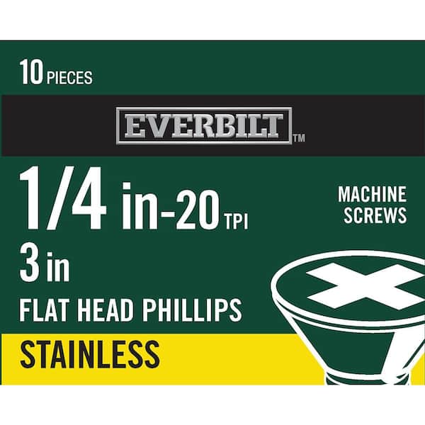 Everbilt 1/4 in.-20 x 3 in. Phillips Flat Head Stainless Steel Machine Screw (10-Pack) 806202 ...